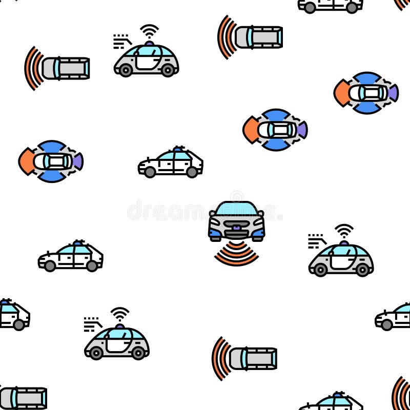 Car Self Vehicle Drive Smart Auto Vector Seamless Pattern Stock Vector ...