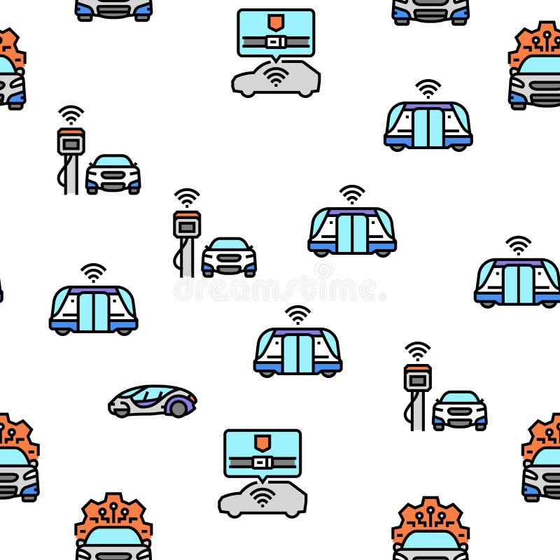 Car Self Vehicle Drive Smart Auto Vector Seamless Pattern Stock Vector ...