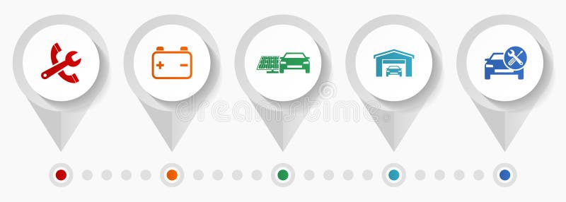 Car Serivce Vector Icons, Workshop Flat Design Web Pointers Collection ...