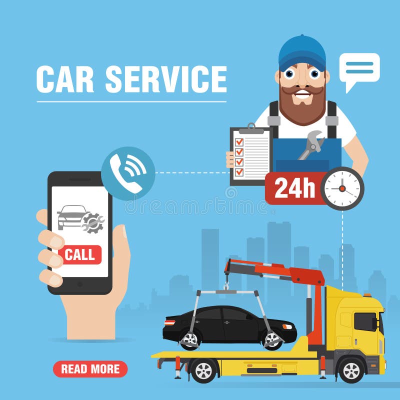 Car Service Concept Design Flat. Tow Truck Call Stock Vector ...
