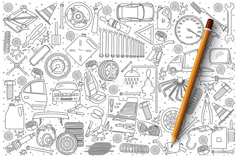 Car Service Details Vector Doodle Stock Vector - Illustration of ...