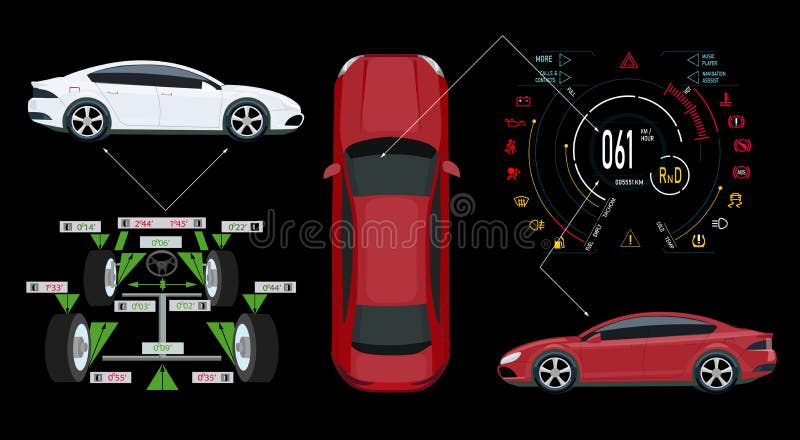 Car Service. Digital Automotive Dashboard of a Modern Car. Graphic ...