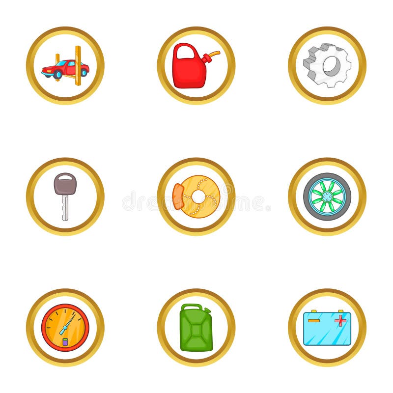 Car Service Icons Set, Cartoon Style Stock Vector - Illustration of ...