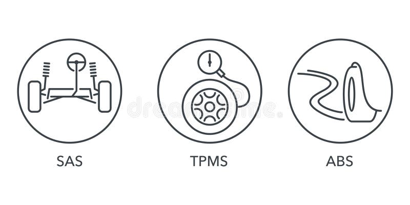 Car Service Icons Set - SAS, TPMS, ABS Stock Vector - Illustration of ...