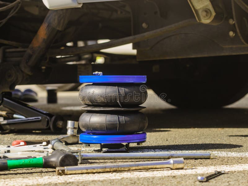 Car in Service. Installing Air Ride Suspension Stock Image - Image of ...