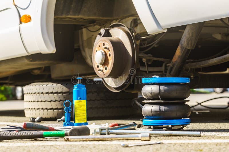 Car in Service. Installing Air Ride Suspension Stock Photo - Image of ...