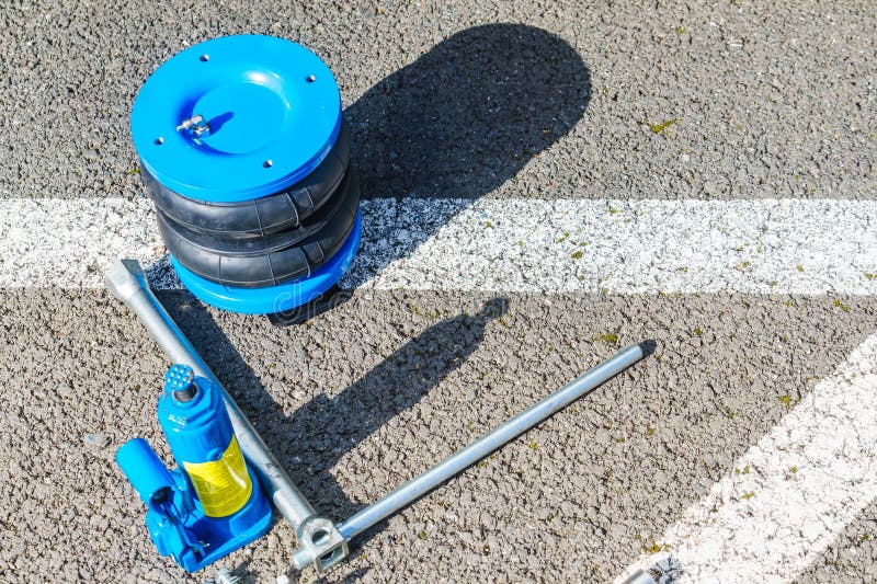 Car in Service. Installing Air Ride Suspension Stock Photo - Image of ...