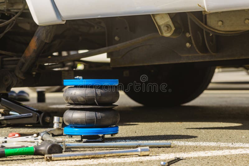 Car in Service. Installing Air Ride Suspension Stock Image - Image of ...