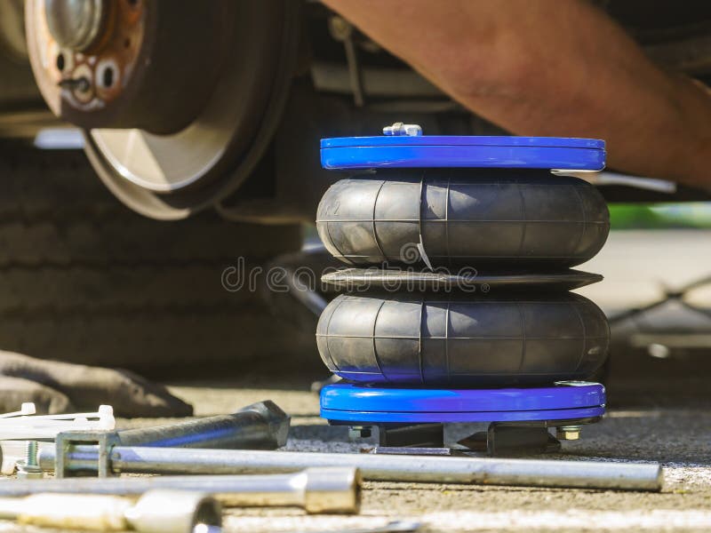 Car in Service. Installing Air Ride Suspension Stock Photo - Image of ...