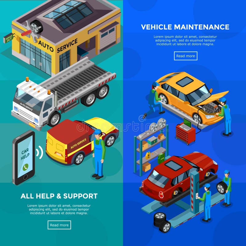 Car Service Isometric Vertical Banner Set Stock Vector - Illustration ...