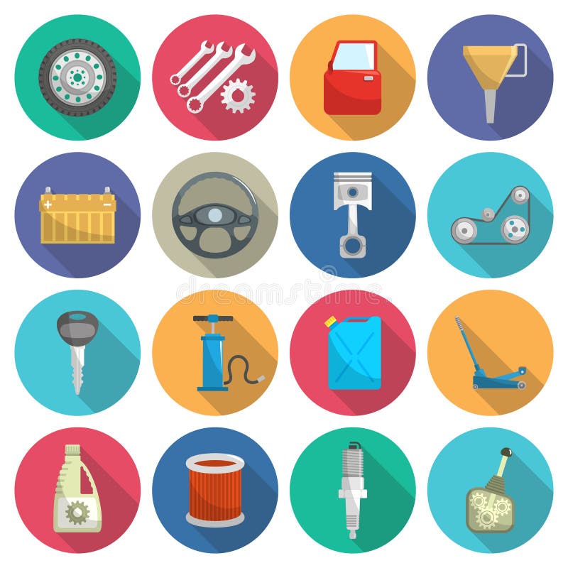 Car Service Maintenance Flat Icon Set Stock Vector - Illustration of ...