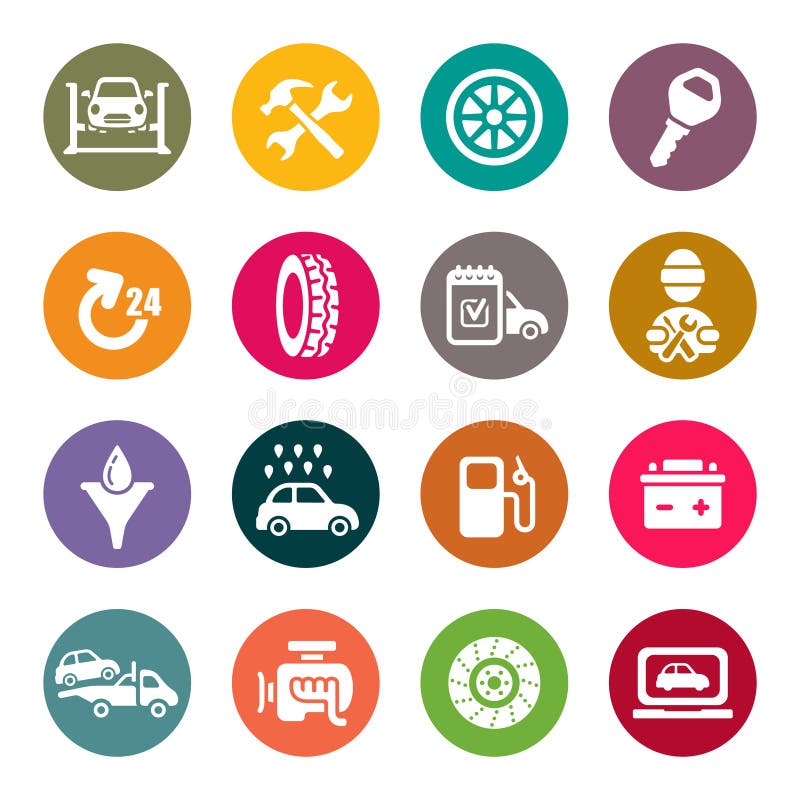 Car Service Maintenance Icon Set Stock Vector - Illustration of disk ...