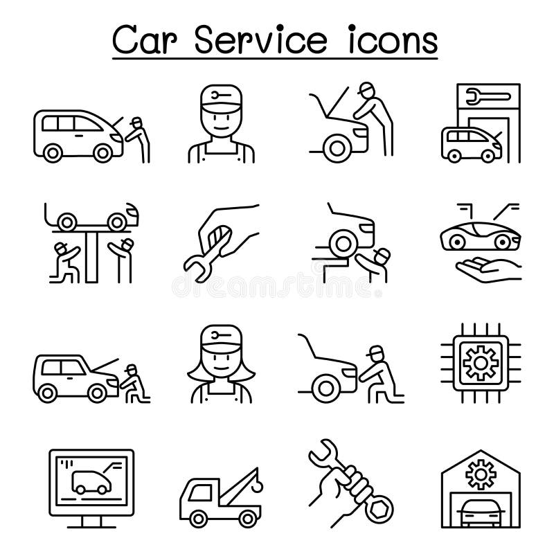 Car Service & Maintenance Icon Set in Thin Line Style Stock Vector ...