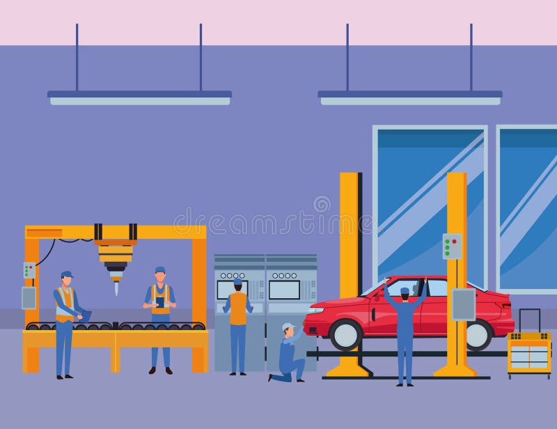 Car Service Manufacturing Cartoon Stock Vector - Illustration of repair ...
