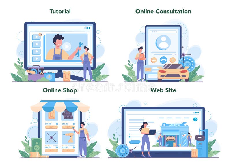 Car Service Online Service or Platform Set. People Repair Car Stock ...