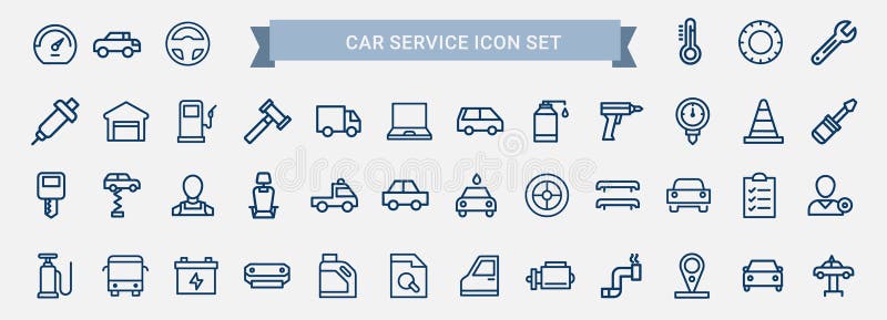 Car Service Outline Themed Icon Collection Stock Vector - Illustration ...