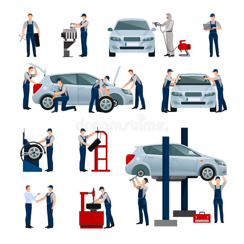 Car Service People Icons Set Stock Vector - Illustration of decorative ...