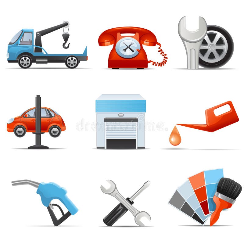 Car Service and Repairing Icon Set Stock Vector - Illustration of spark ...