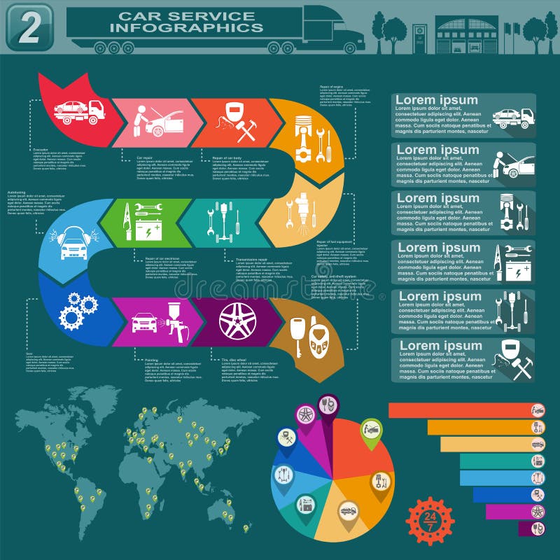Car Service, Repair Infographics Stock Vector - Illustration of brake ...