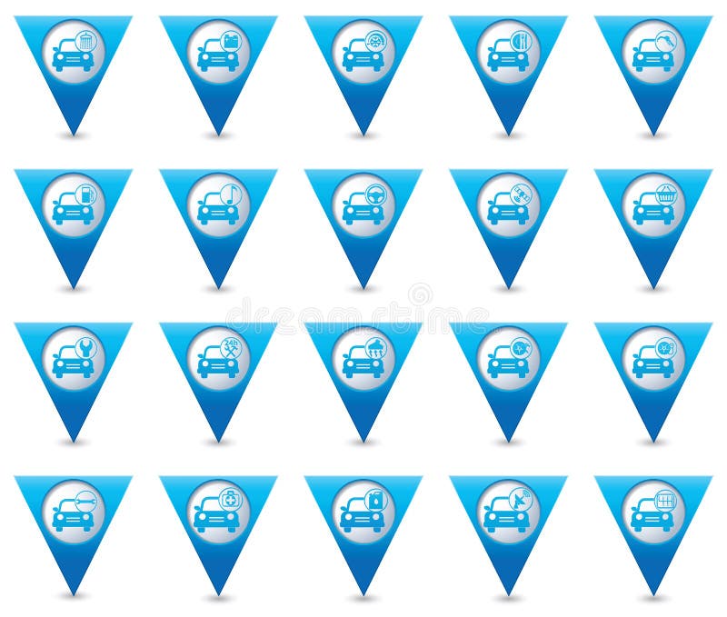 Car Service. Set of Blue Map Pointers Stock Vector - Illustration of ...