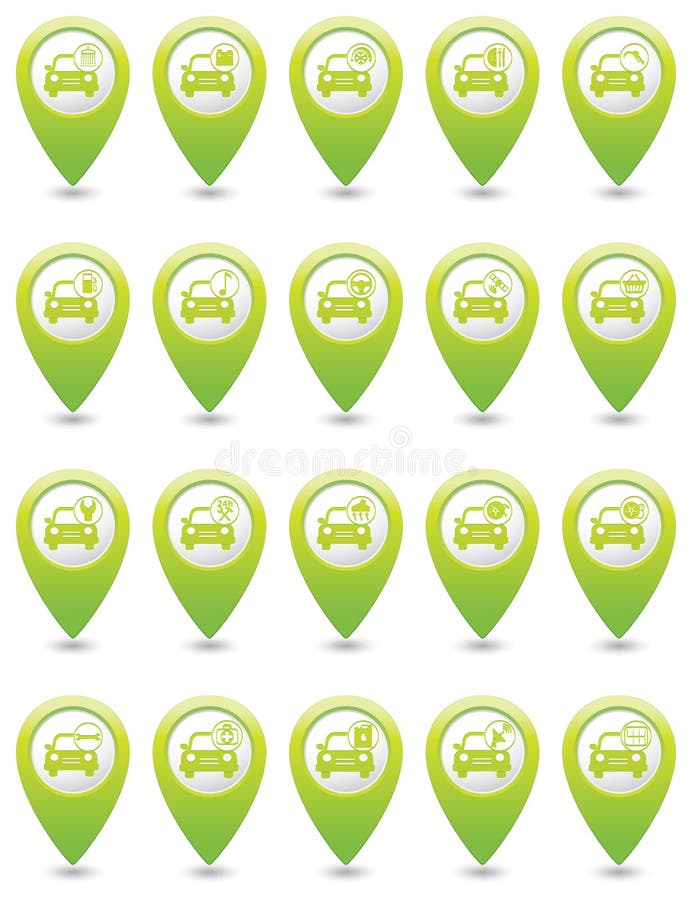 Car Service. Set of Map Pointers Stock Vector - Illustration of graphic ...