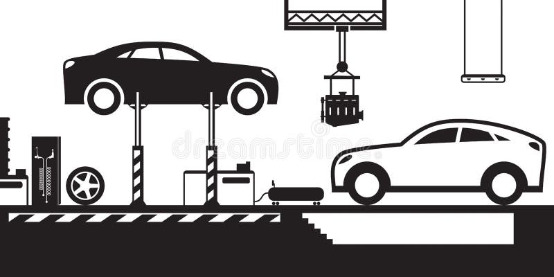 Car Service with Stand and Canal Stock Vector - Illustration of repair ...