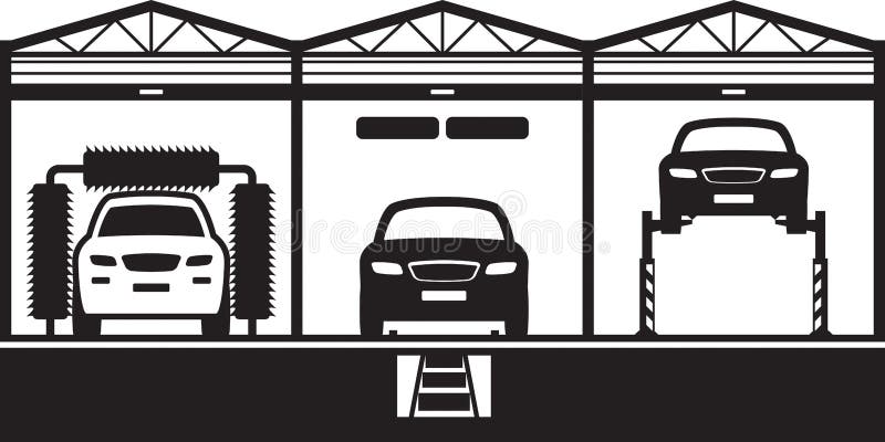 Car Service with Stand, Canal and Car Wash Stock Vector - Illustration ...