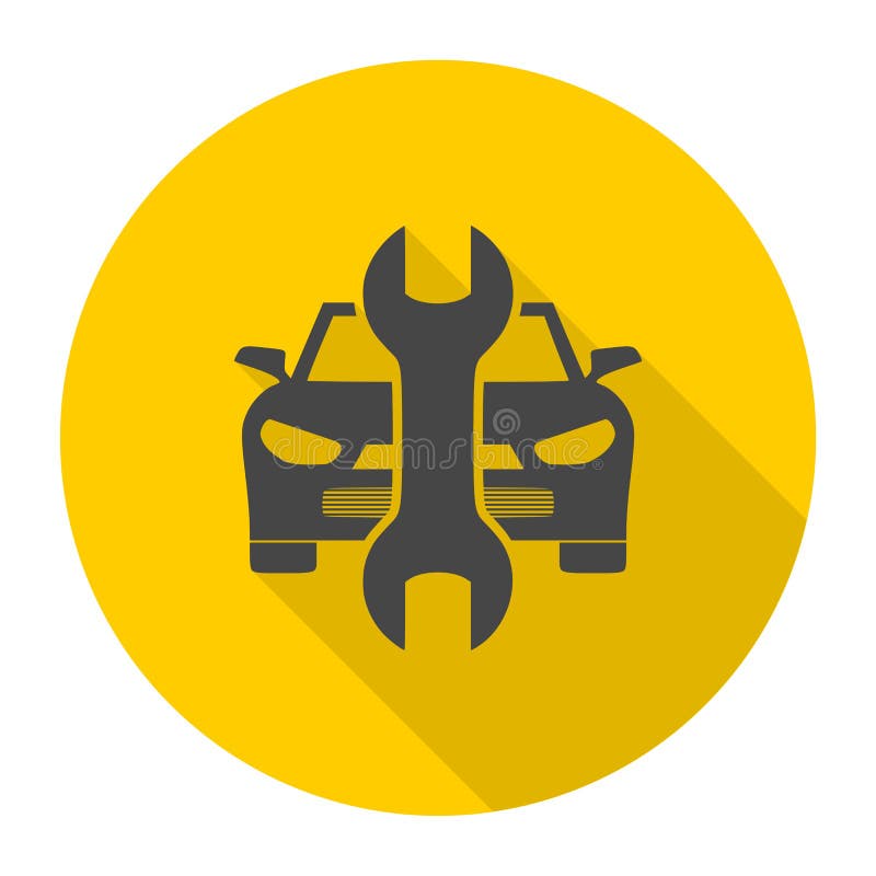 Car Service Vector Icon, Auto Repair Icon with Long Shadow Stock Vector ...