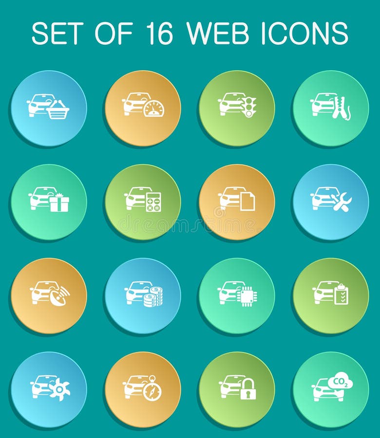 Car Service Web Icons on Colorful Round Stock Vector - Illustration of ...