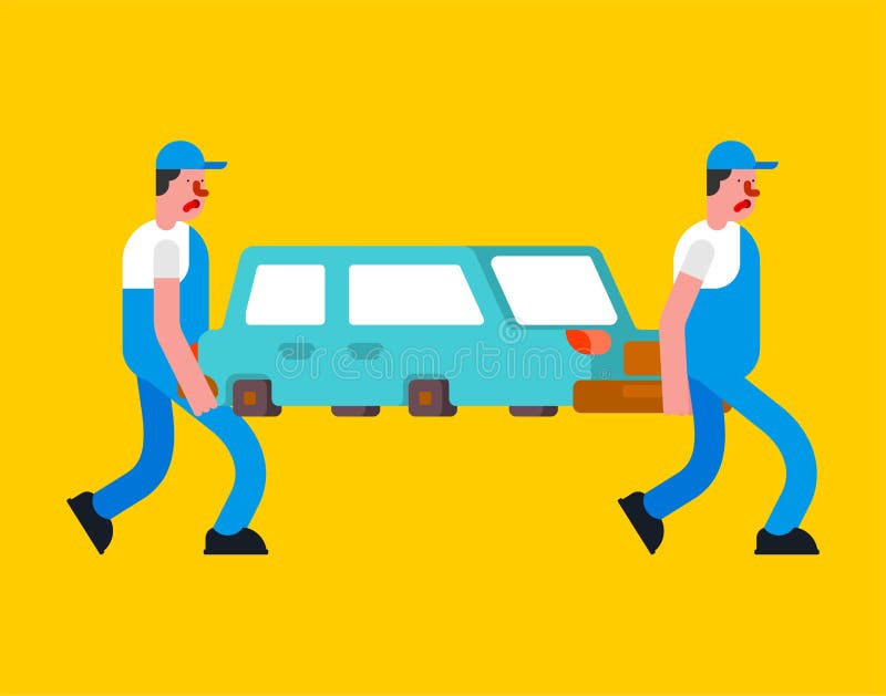 Car Service Workers Carry Car. Cartoon Vector Stock Vector ...