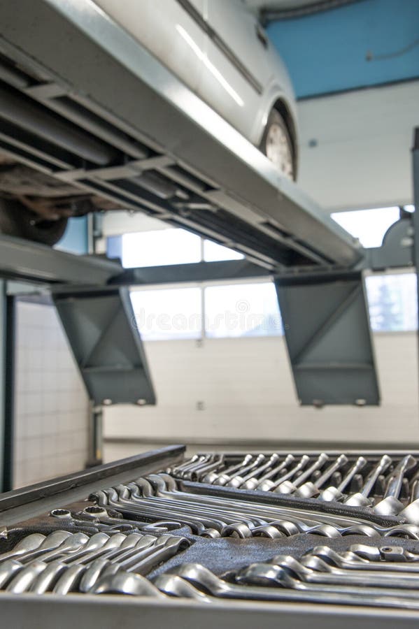 Car Services Equipment and Tool Cabinet in a Car Workshop Stock Image ...