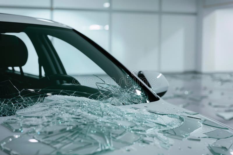 Car with a Severely Shattered Windshield, Hinting at an Accident or ...