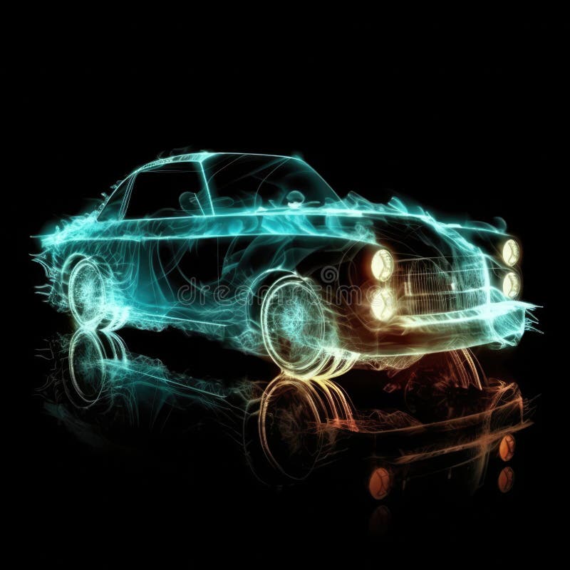 Car Shape in Fire on Black Background. Generative AI Stock Illustration ...
