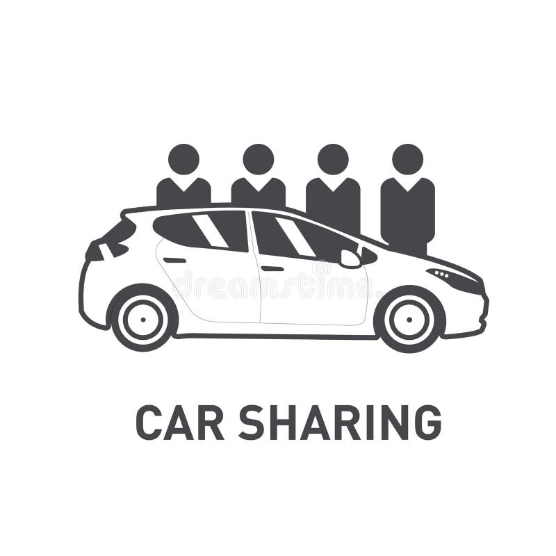 Car Sharing. Group of People Behind Car. Flat Design Stock Vector ...