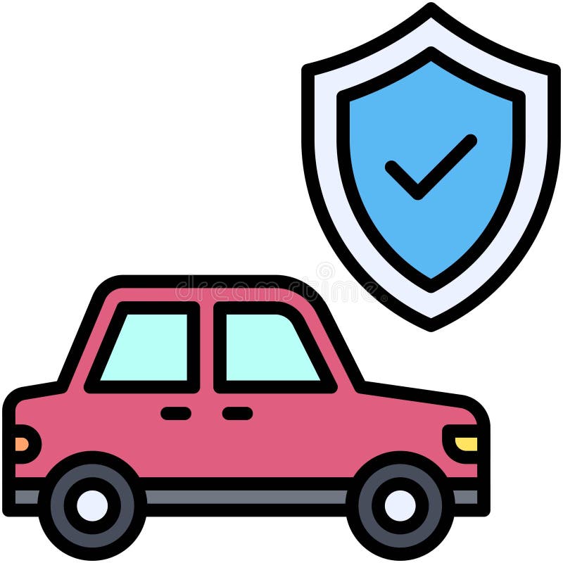 Car with Shield Symbol Icon, Car Accident and Safety Related Vector ...