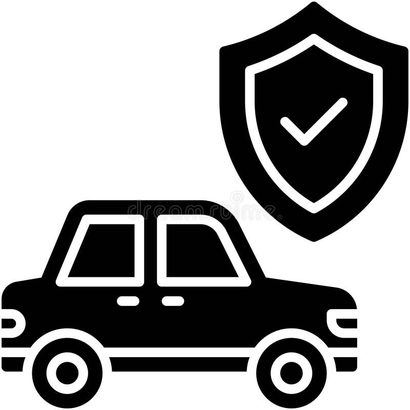 Car with Shield Symbol Icon, Car Accident and Safety Related Vector ...
