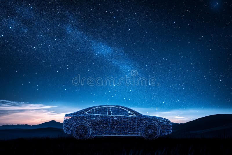 A Car is Shown in the Night Sky with Stars Stock Illustration ...