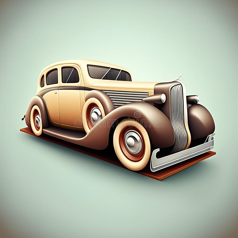 A Car is Shown in a Stylized Style on a Blue Background with a Brown ...