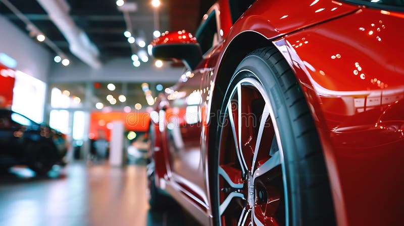 Car Showroom Selective Focus on Wheel Background. Stock Illustration ...