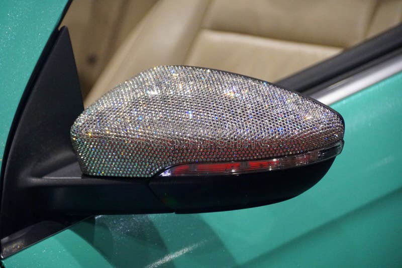 A Car Side Mirror Decorated with Shiny Rhinestones Stock Image - Image ...