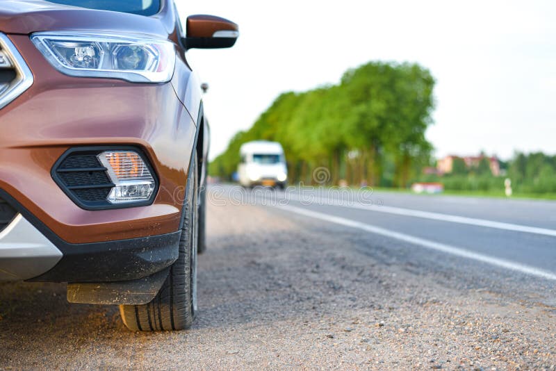 The Car is on the Side of the Road Stock Photo - Image of highway, auto ...