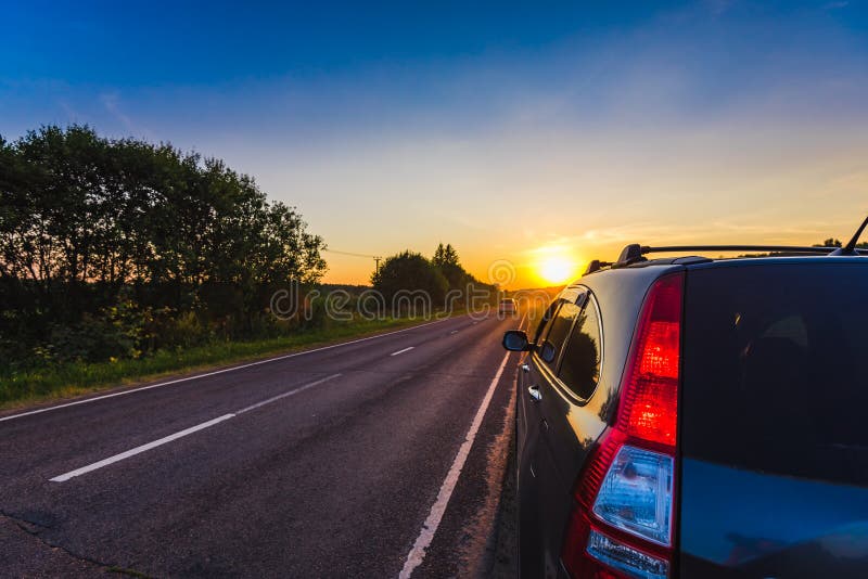 A road car sunset stock photo. Image of sports, rural - 110206564