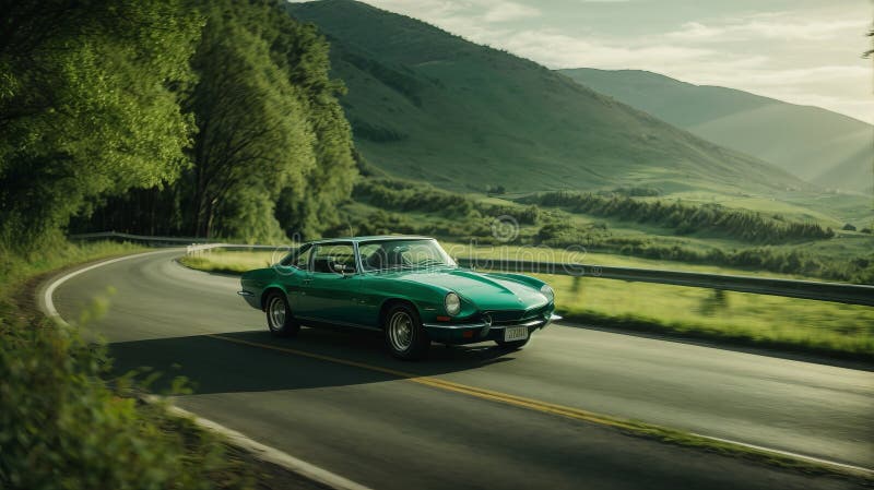 Car Side View of Green Driving on a Road Stock Illustration ...