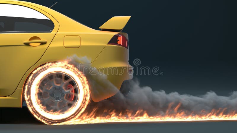 Car Side View is Moving. Leaving a Trail of Fire Stock Illustration ...
