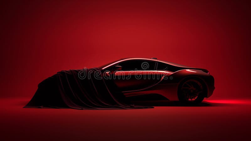 Luxurious Car Draped in Fabric, Unveiled in Dark Studio, 3D Rendering ...