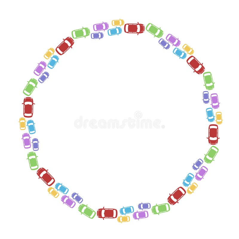 Car Silhouette Traffic Art Drawn Round Frame Stock Vector ...
