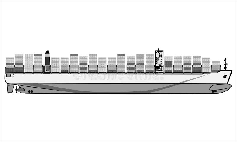 Line Art Illustration of a Cargo Ship Carrying Containers. Stock ...
