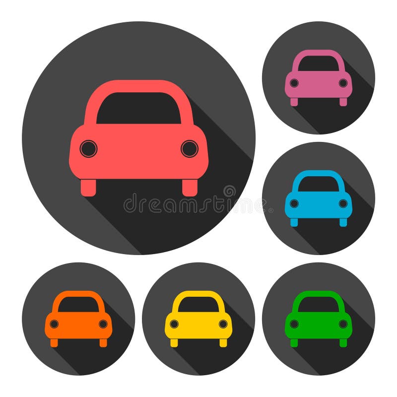 Car Simple Icons Set with Long Shadow Stock Vector - Illustration of ...