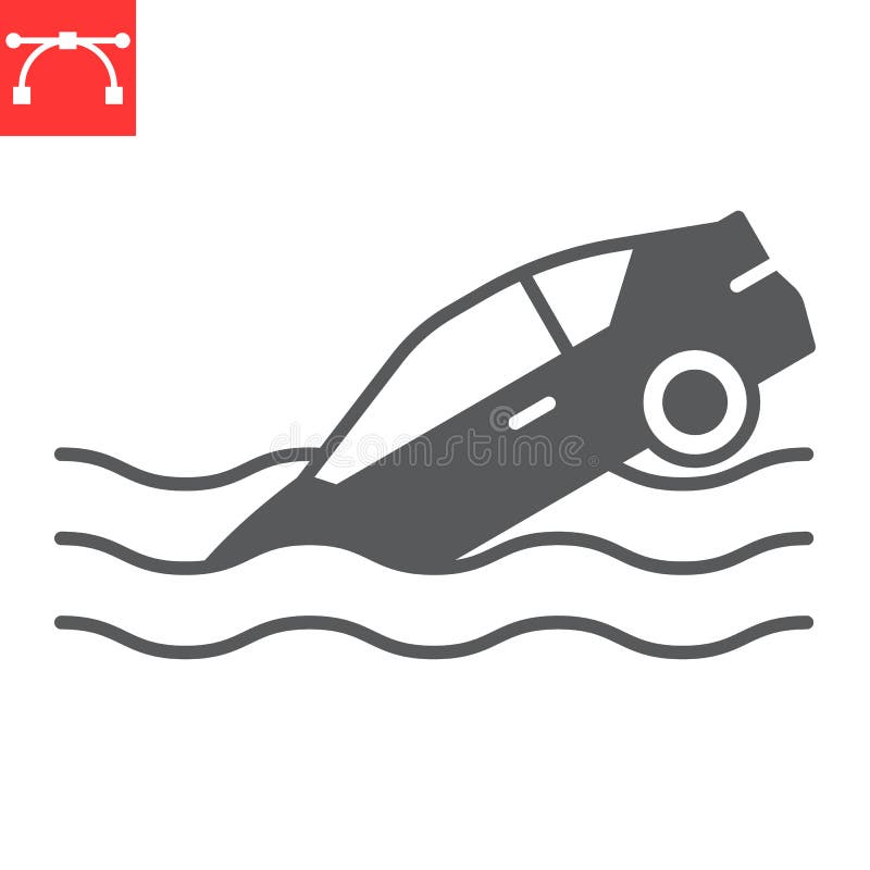 Car sinking glyph icon stock vector. Illustration of line - 241313800