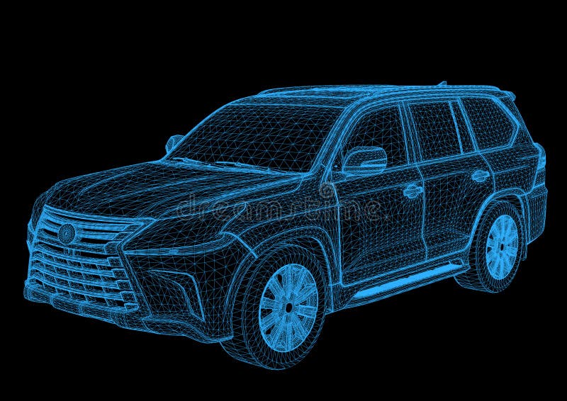 Car Sketch. Vector Rendering of 3d. Wire-frame Style. the Layers of ...